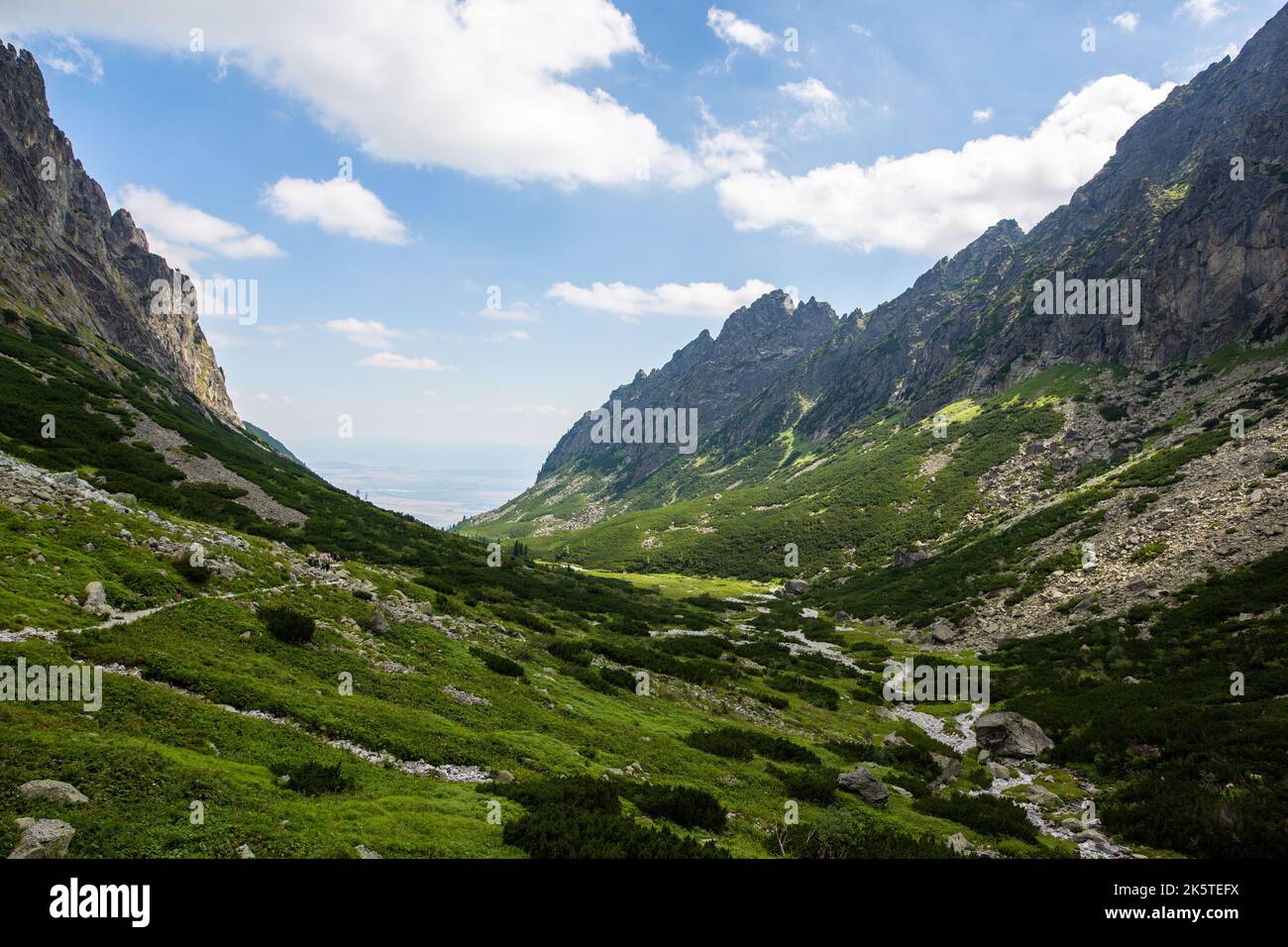 An aerial view of High Tatras mountain landscape surrounded by grass ...