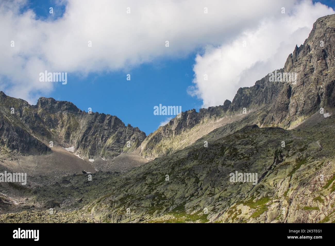 An aerial view of High Tatras mountain landscape surrounded by grass ...