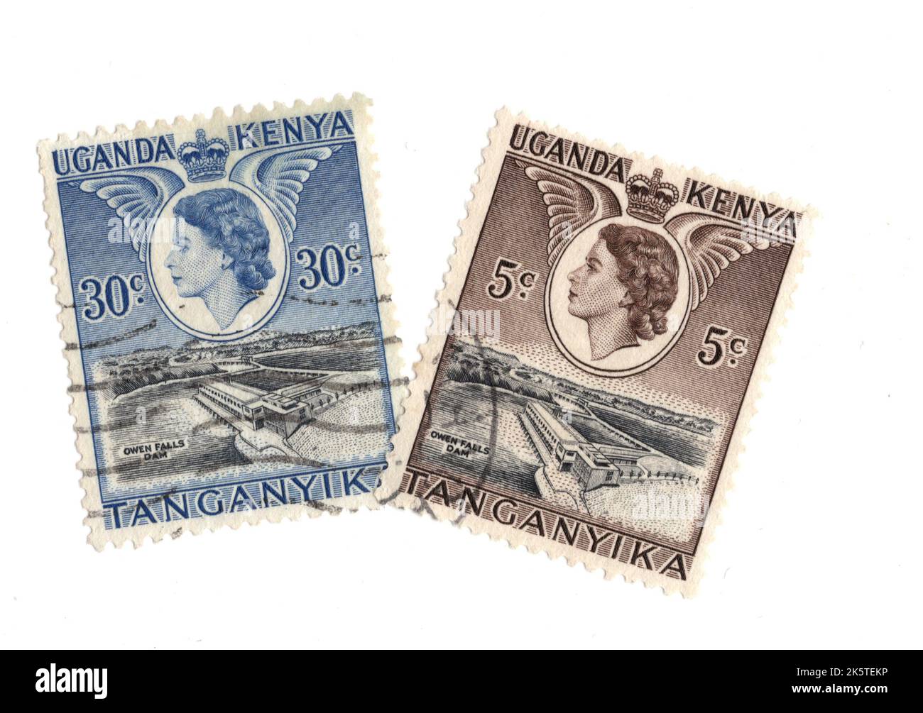 A montage of vintage postage stamps from Uganda, Kenya and Tanganyika ...