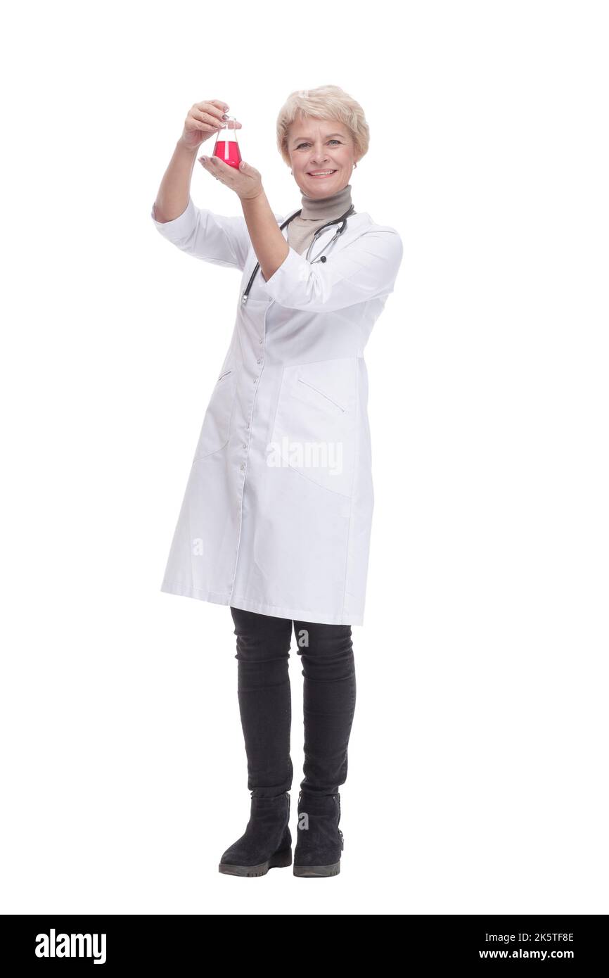 in full growth. female doctor with a laboratory flask Stock Photo - Alamy