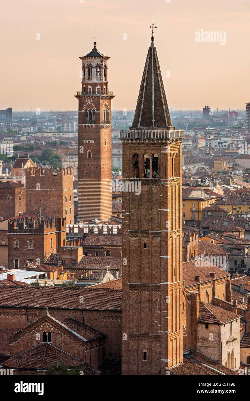 Renaissance Italy, view across the historic center of Verona showing ...