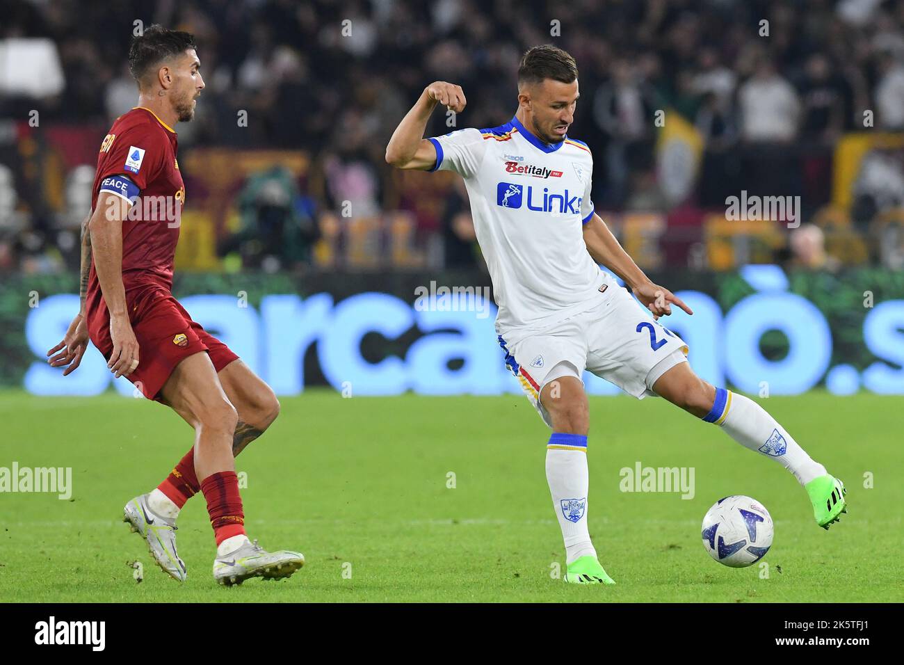 Rome, Italy. 09th Oct, 2022. Lorenzo Pellegrini of AS Roma, Remi Oudin ...
