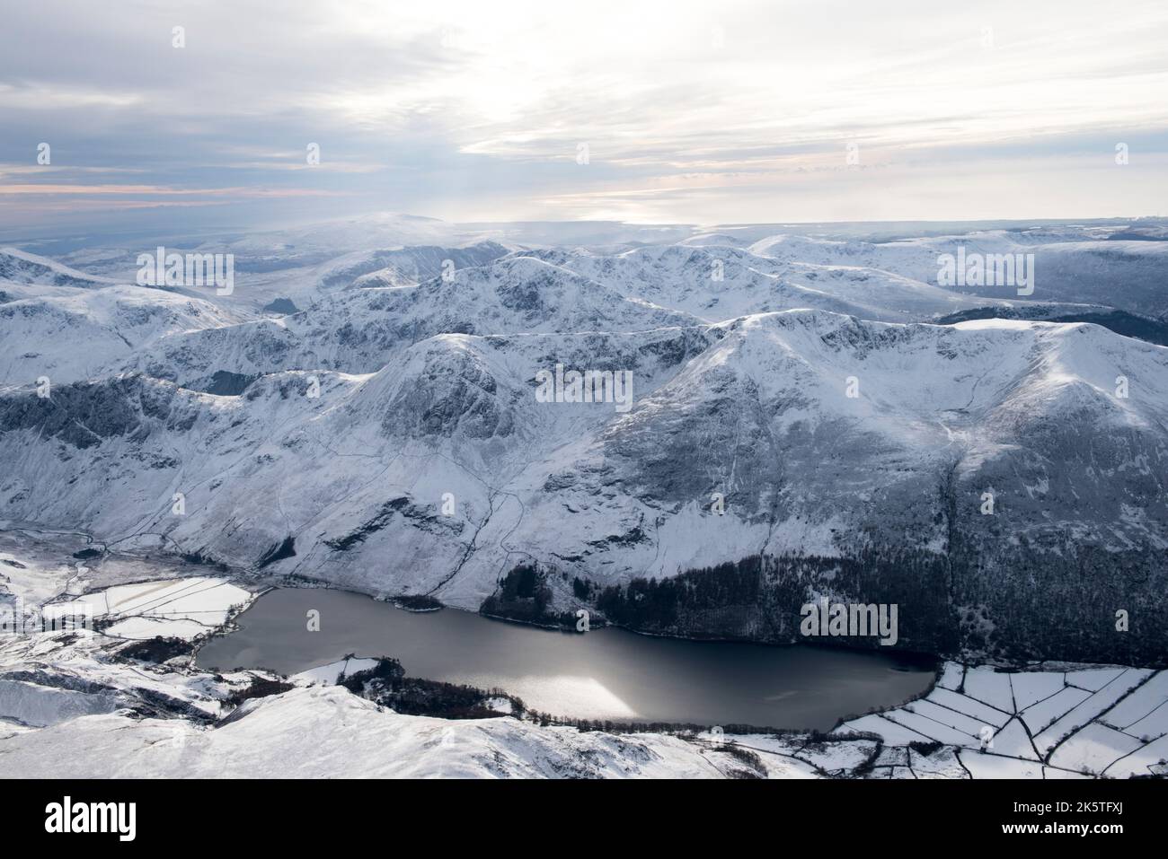 Buttermere Lake and Fell in the snow, Lake District National Park ...