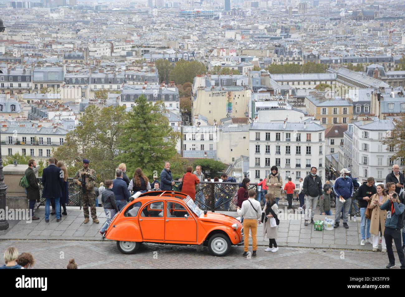 Paris, France - October 22, 2021: Citroen 2CV car on the steps at the ...