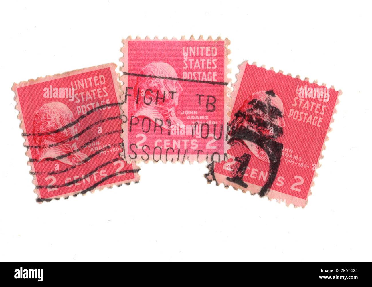A montage of vintage postage stamps from the USA on a white background ...