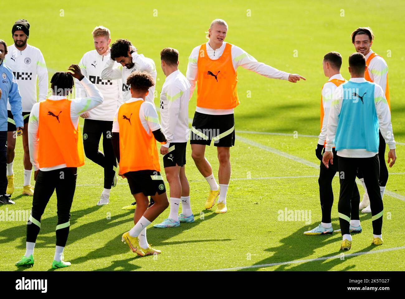 Manchester City's Erling Haaland (centre) during a training session at ...