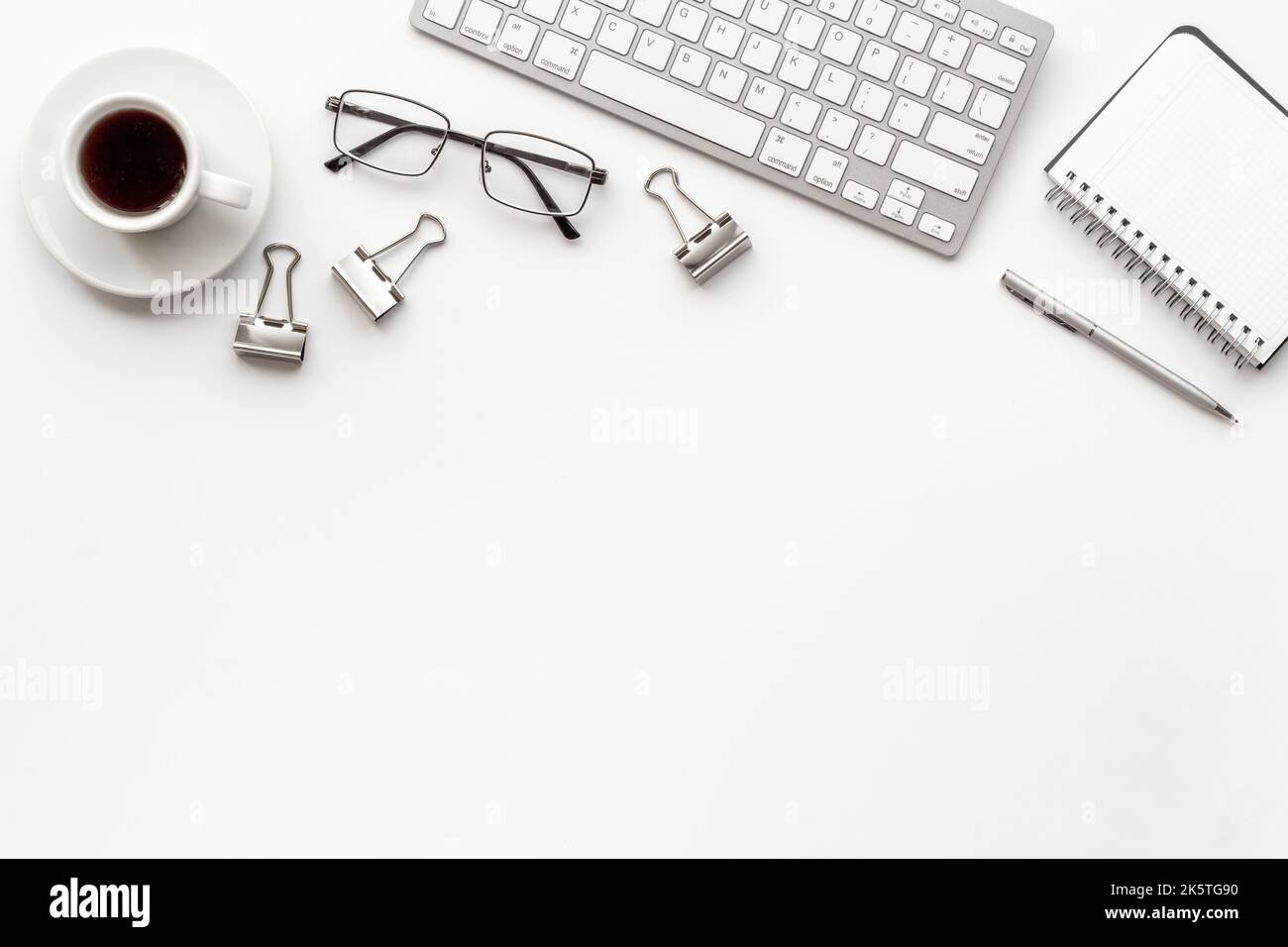 Monochrome colored home work place table with computer. Top view Stock ...
