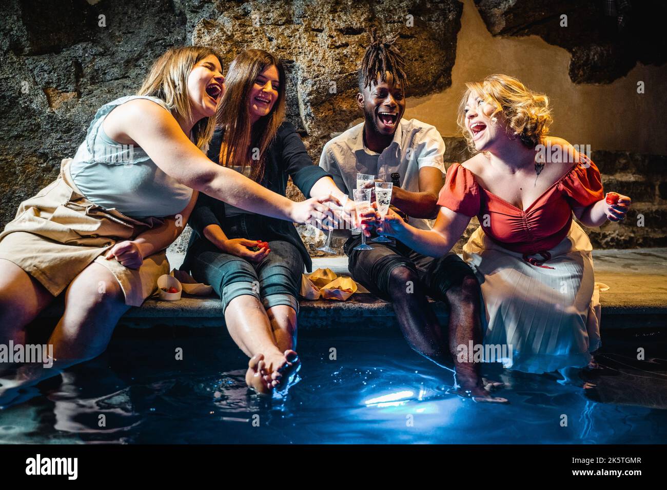 Happy group of multi-ethnic cheerful young people having fun in the ...