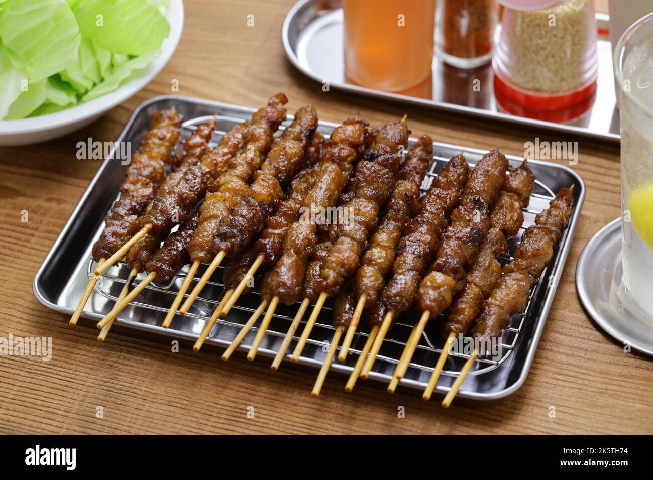grilled chicken skin skewers ( Tori Kawa Yakitori ), Japanese food ...