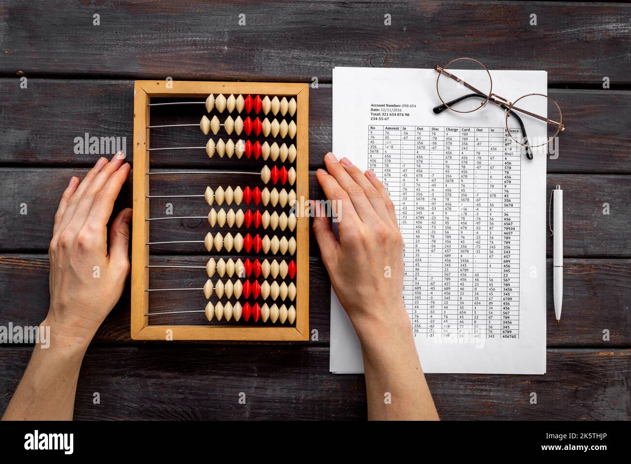 Calculation concept with hands and accounting wooden abacus Stock Photo ...