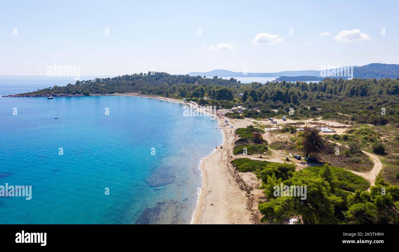 Aerial View From Flying Drone Of People Crowd Relaxing On Beach In ...