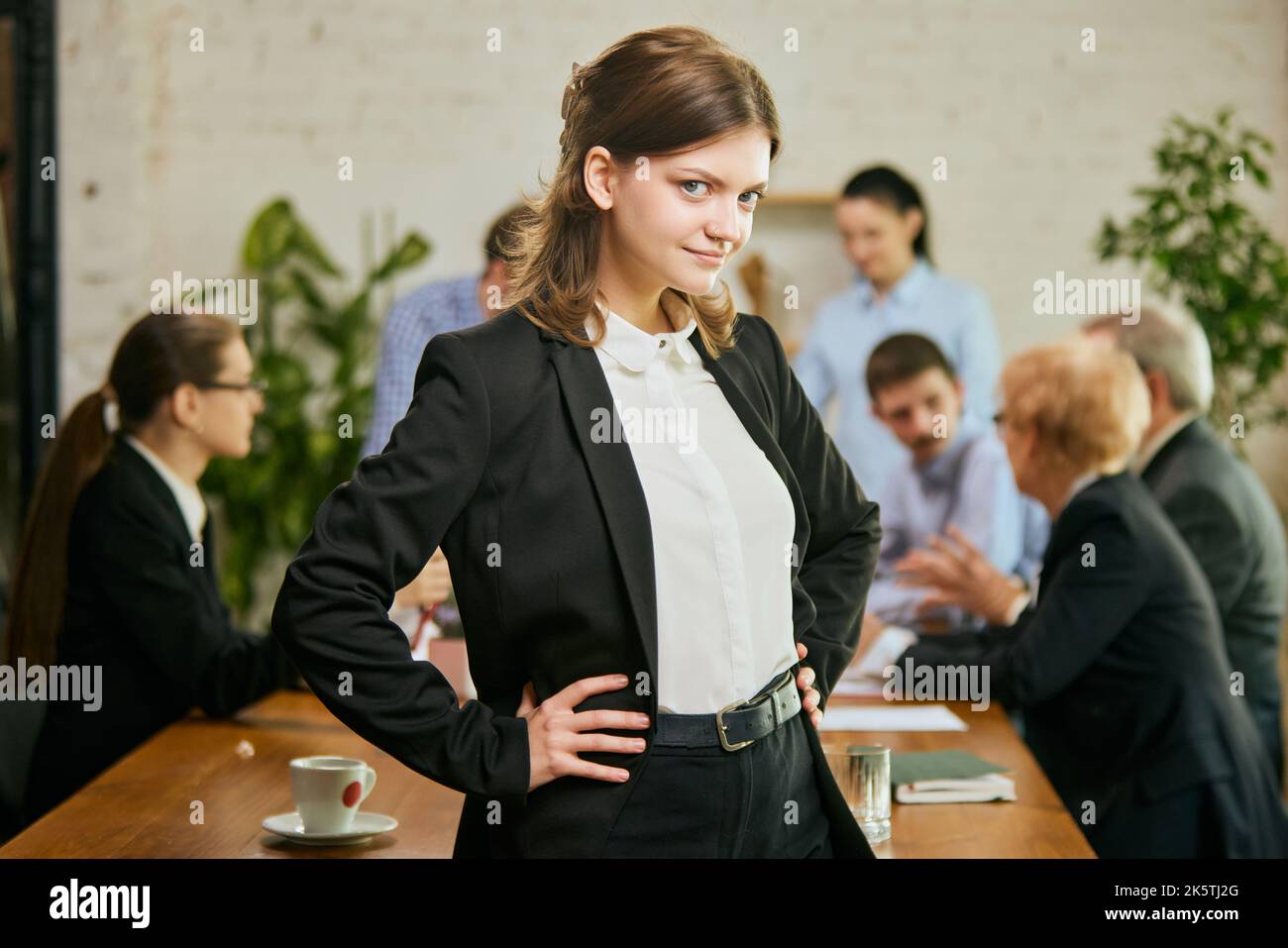 Young beautiful businesswoman got job promotion, done successful ...