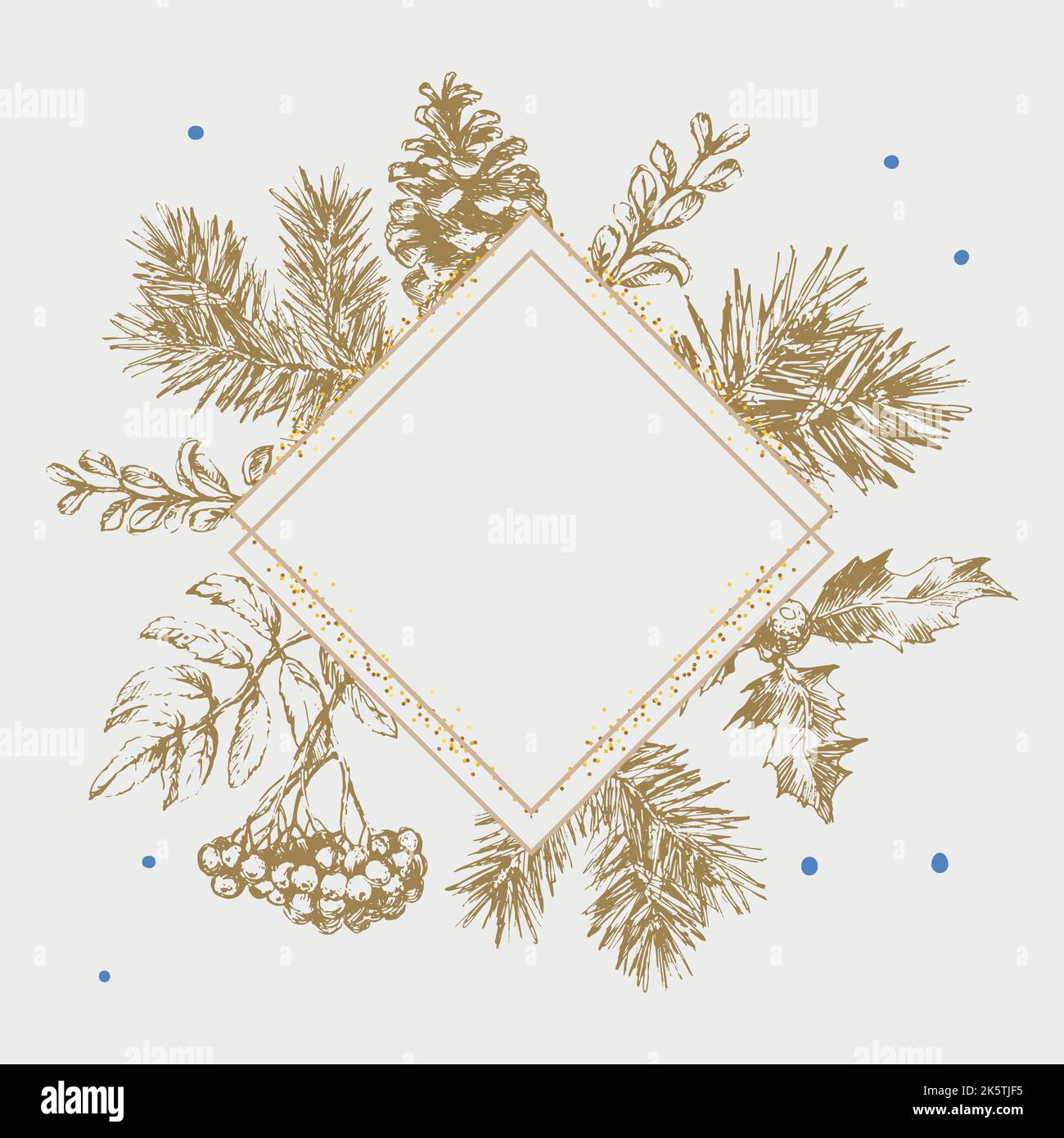 Christmas frame tree gold background. New year Festive background ...