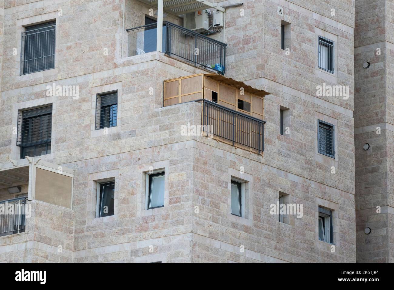 Jerusalem, Israel - September 28th, 2022: A wooden sukkah built in a ...