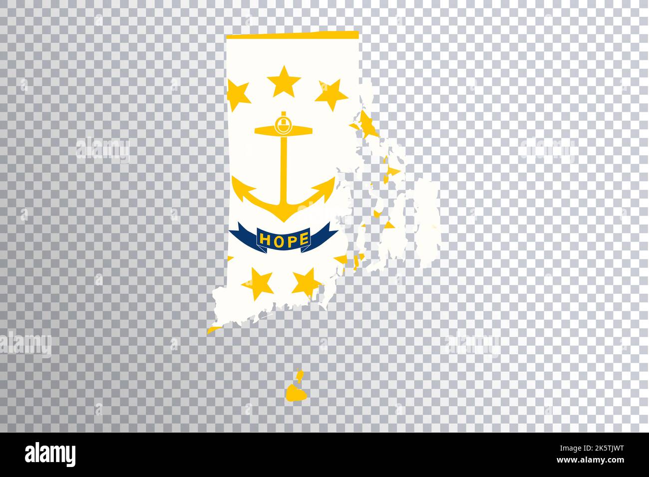 Rhode Island flag on map, transparent background, Clipping path Stock ...