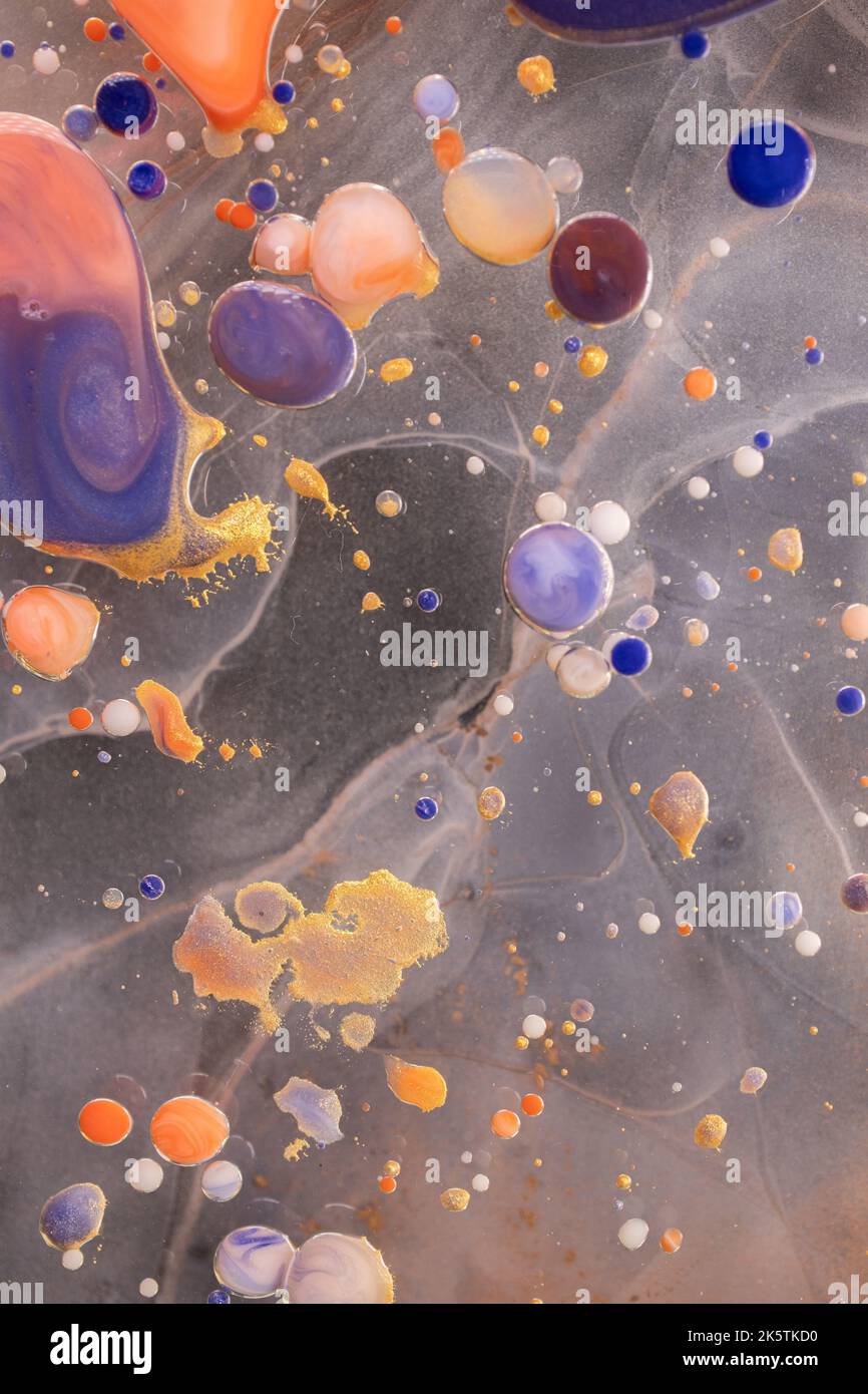 Acrylic paint balls abstract texture. Bright colors fluid, flowing ...