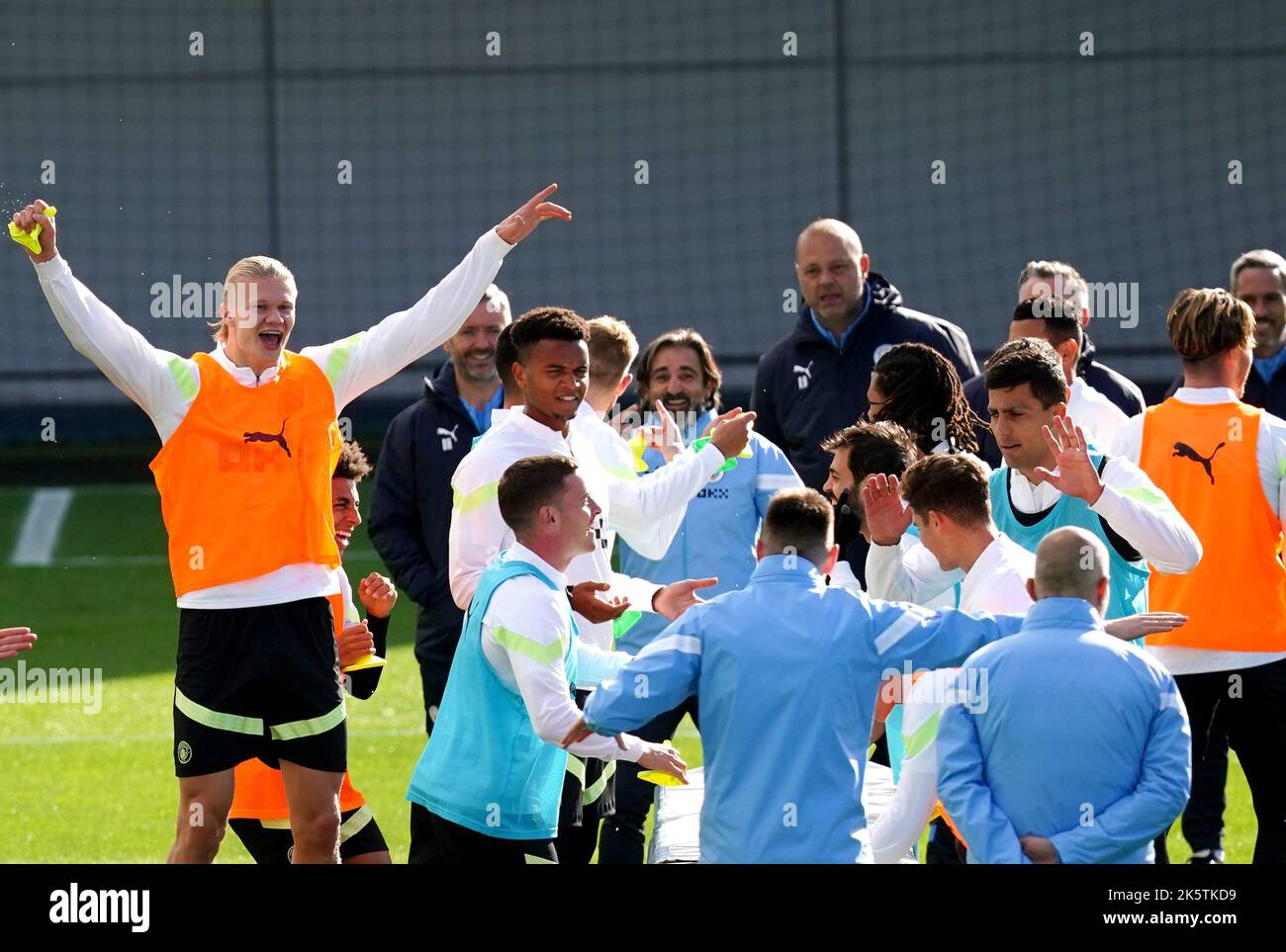 Manchester City's Erling Haaland (left) during a training session at ...
