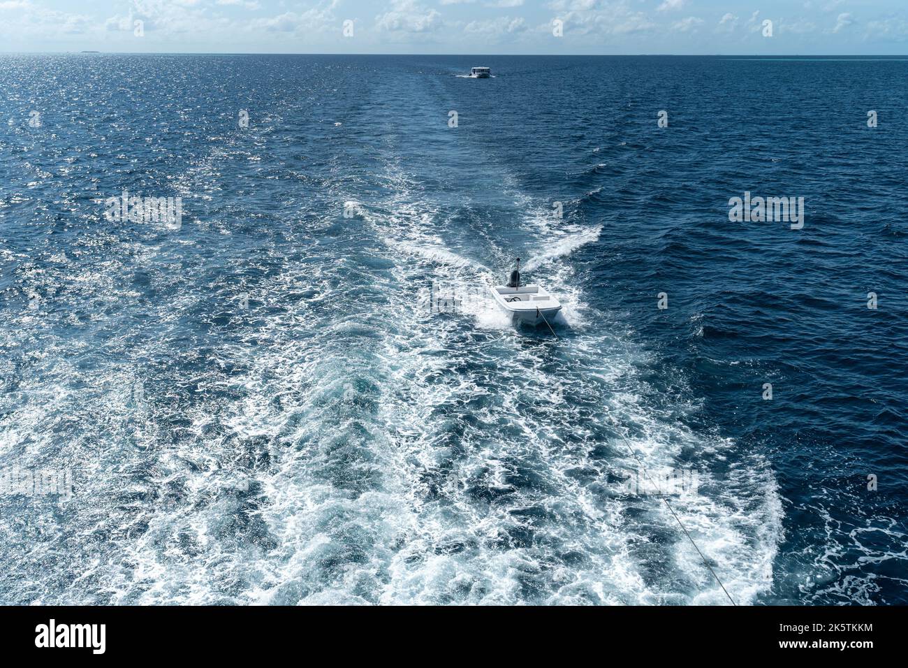 View from the boat stern of the wake (wash) effect on the water from ...