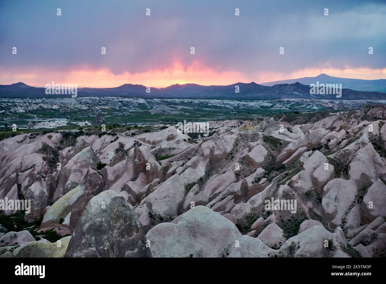 sunset over Red Valley, Goreme, Cappadocia, Anatolia, Turkey Stock ...