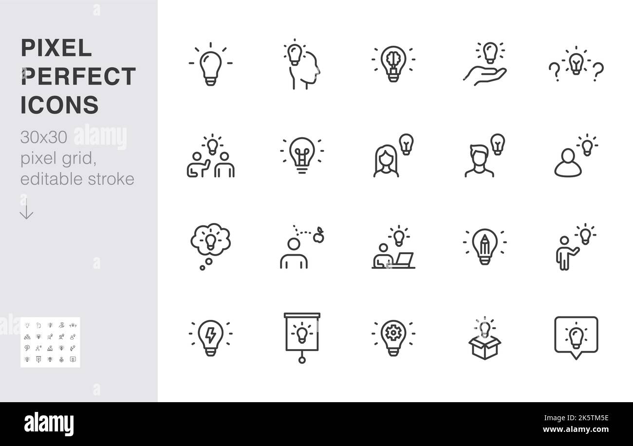 Creative idea line icon set. Electricity bulb, brainstorm presentation, education, solution ...