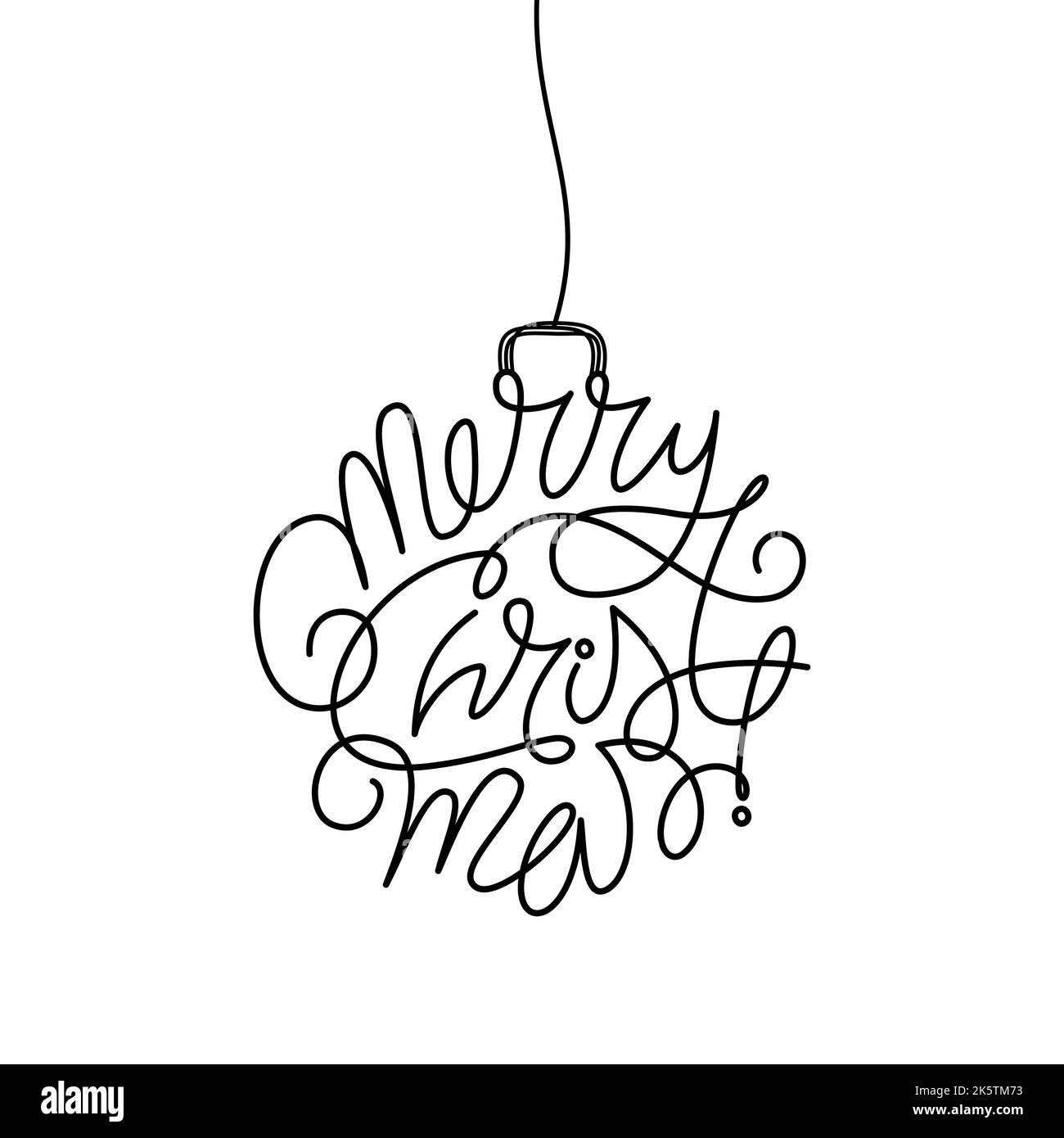 Hand drawn Merry Christmas lettering element in scribble pine tree ball ...
