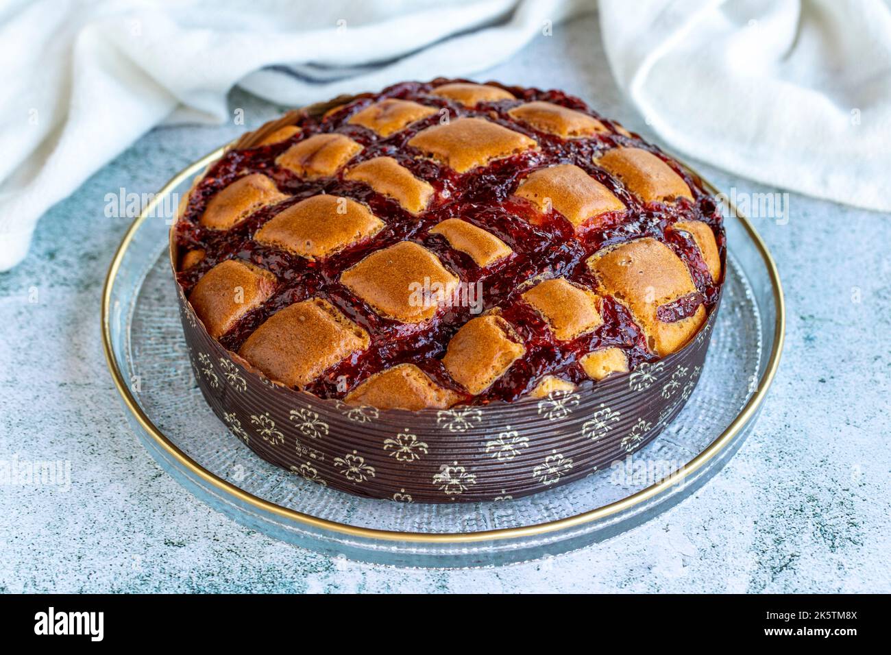 Raspberry Cake. Homemade cake on gray background. close up Stock Photo ...
