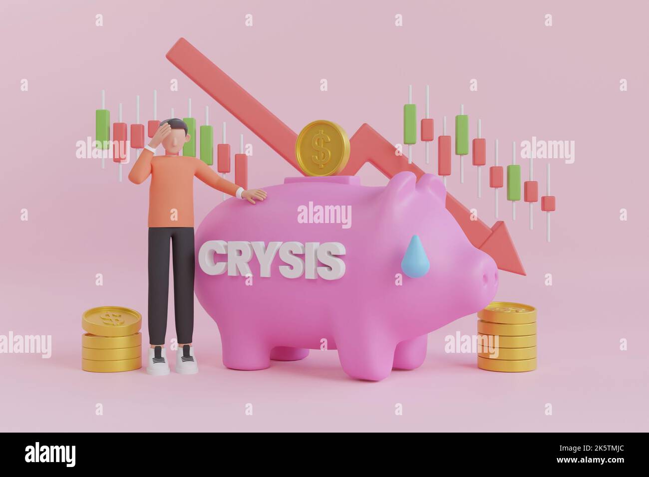 3D Illustration of Economic Recession. 3D Illustration of World Crisis ...