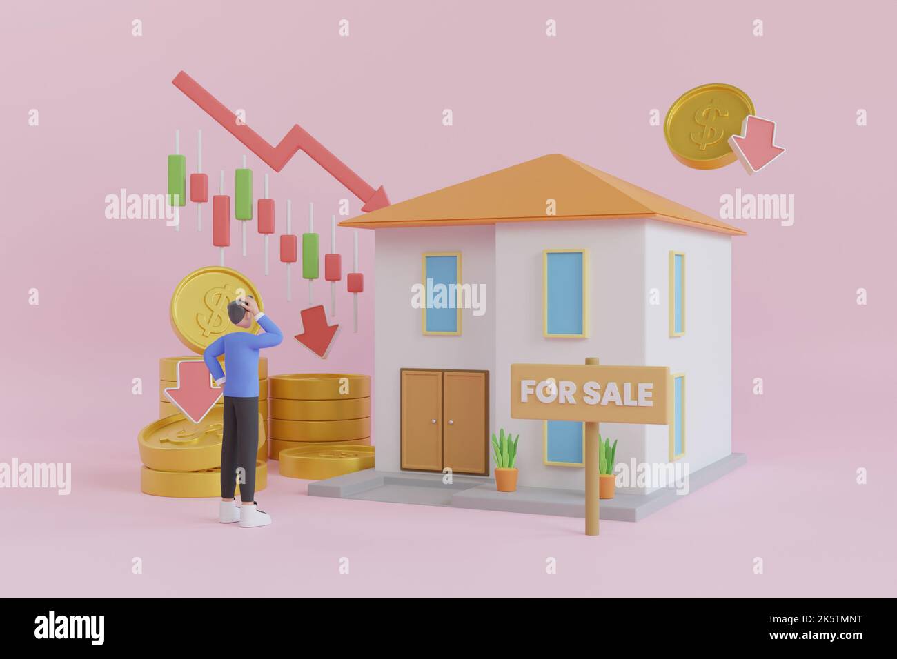 3D Illustration of Economic Recession. 3D Illustration of World Crisis ...