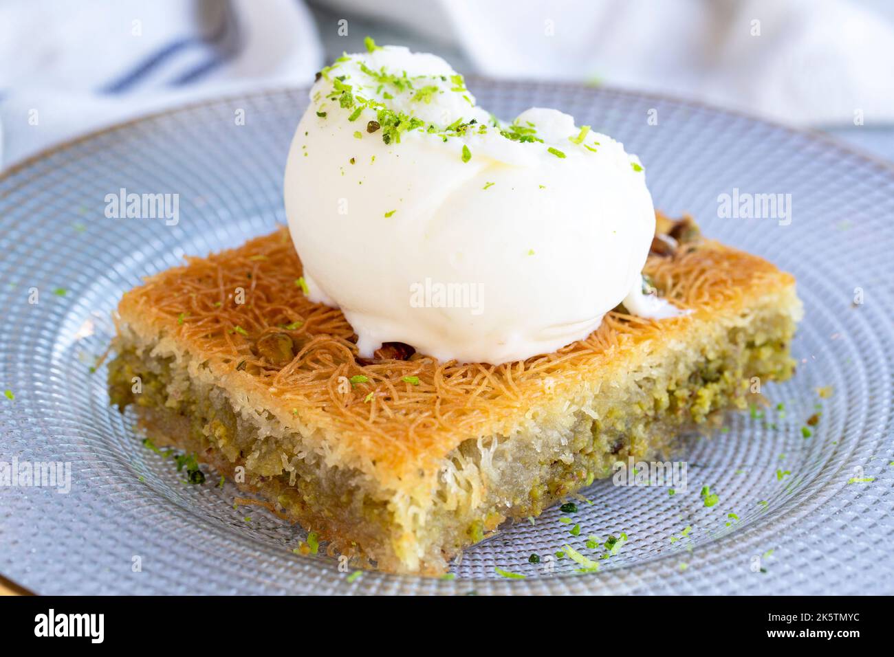 Pistachio Kadaif dessert. Traditional Mediterranean cuisine delicacies ...