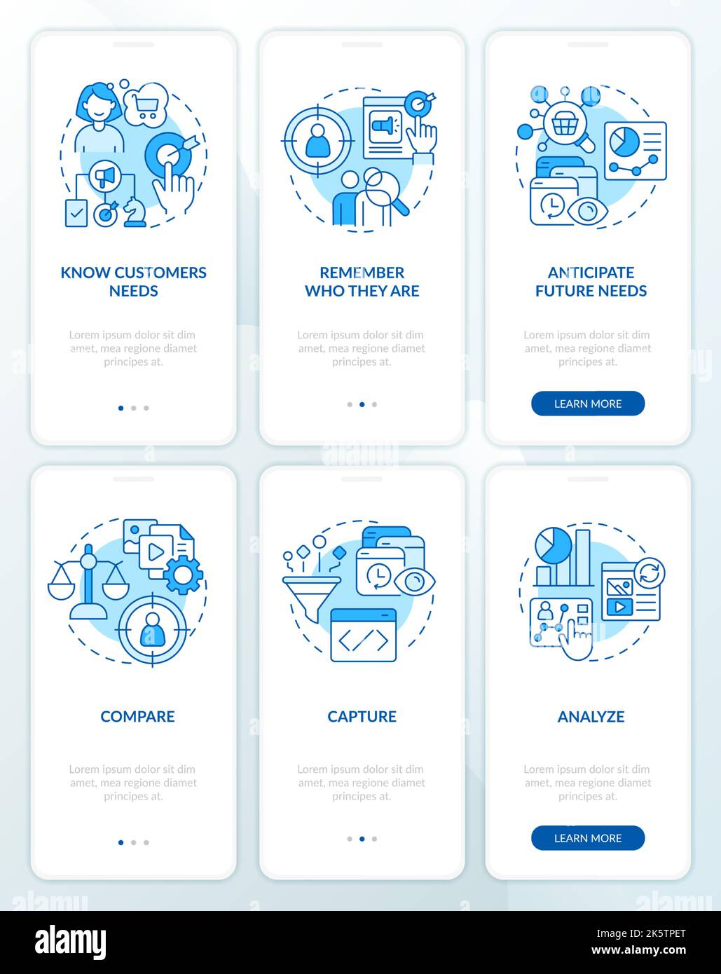 Analyze Customer Behavior Blue Onboarding Mobile App Screen Set Stock Vector Image And Art Alamy
