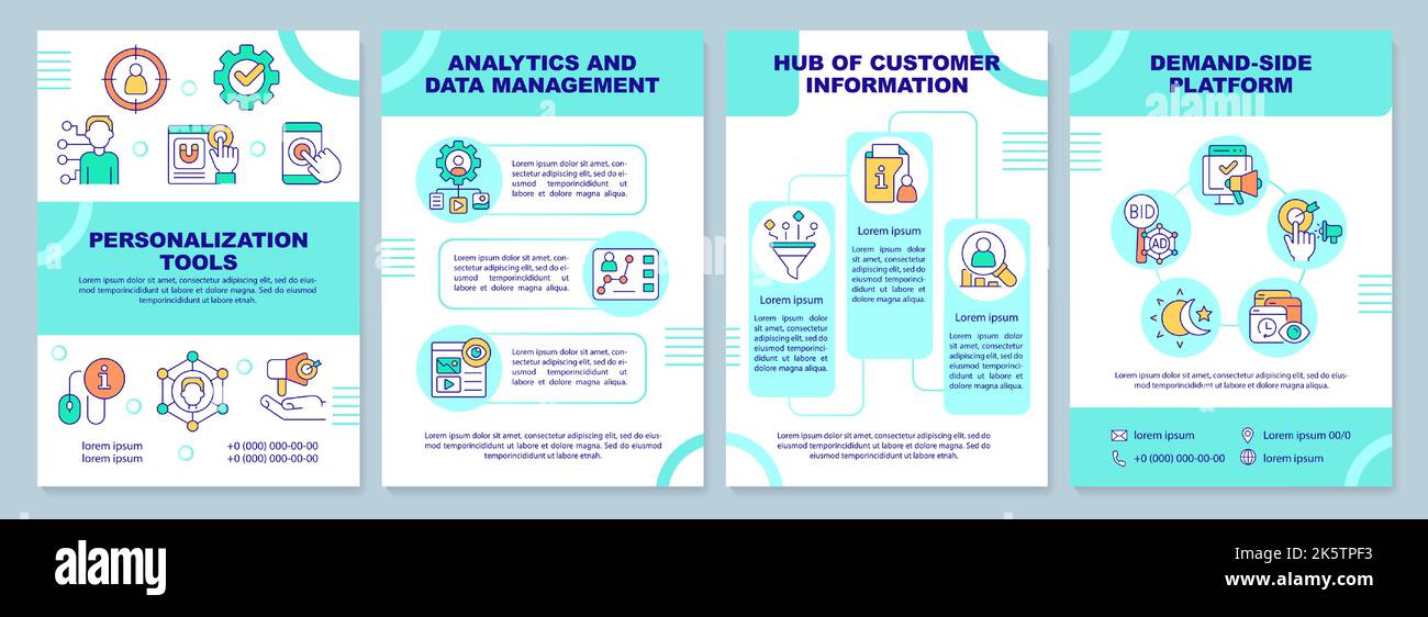 Personalization marketing tools turquoise brochure template Stock ...