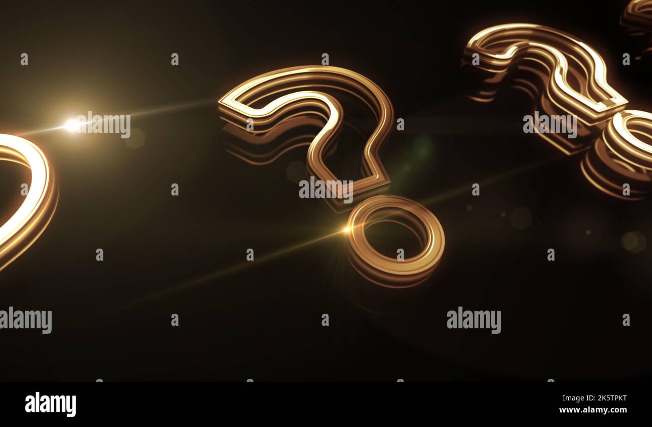 Question mark, search, support, faq, quiz and help golden metal shine ...