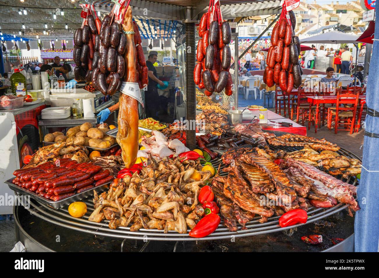 Food stand meat, at annual celebration of the festive Feria in ...