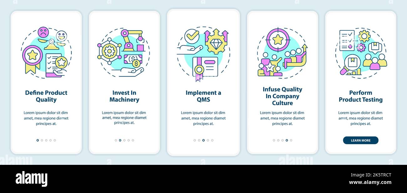 Improving product quality onboarding mobile app screen Stock Vector ...