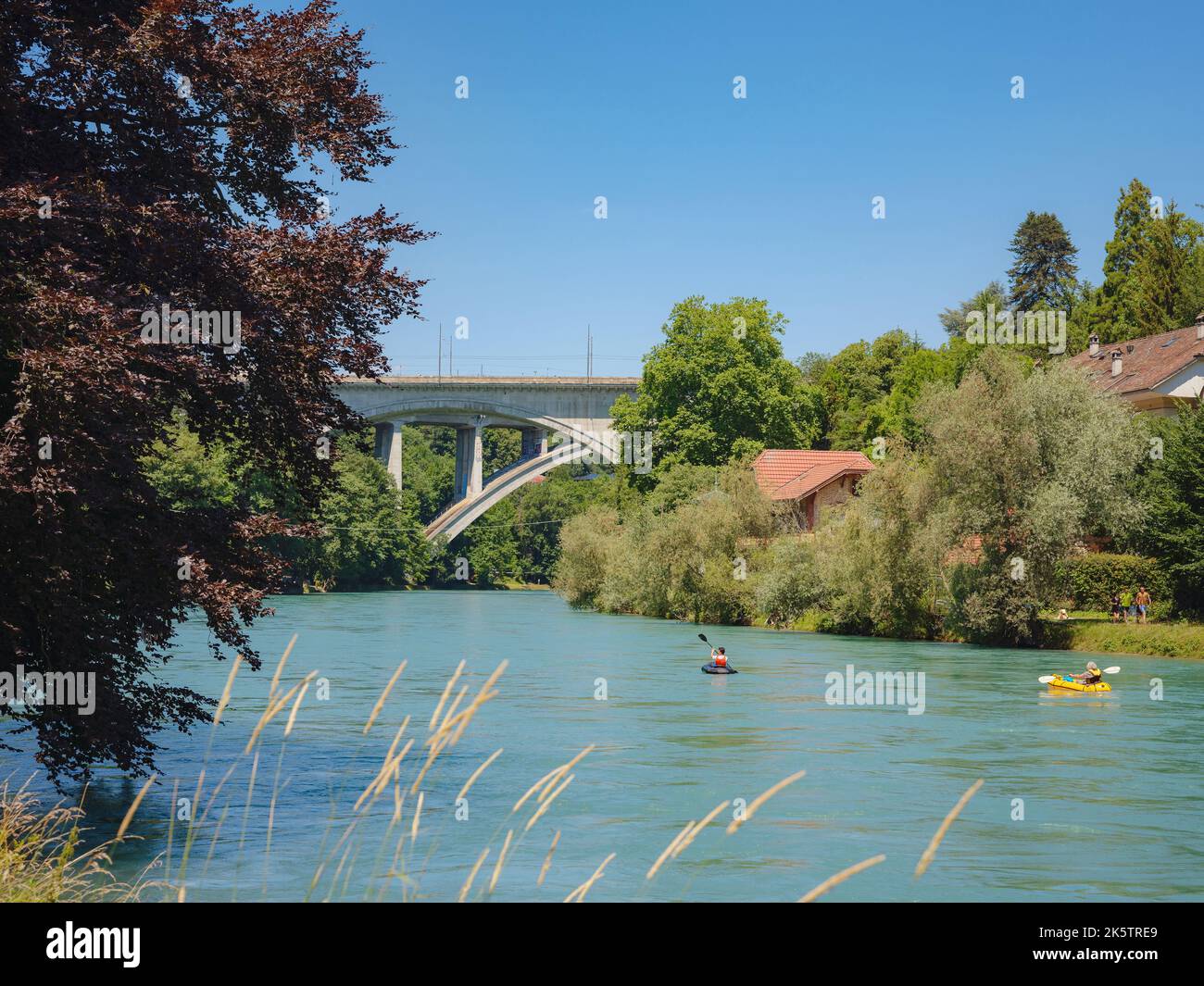 travel to Bern, Switzerland in summer. View of the Kornhaus Bridge over ...