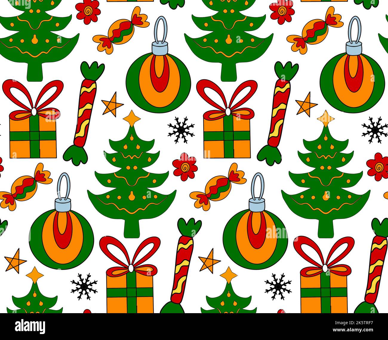 Merry Christmas Groove seamless pattern 70s style. Psychedelic hippie ...