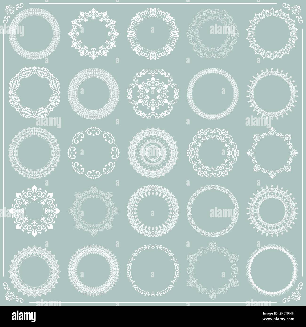 Vintage set of vector round elements. Different light blue and white ...