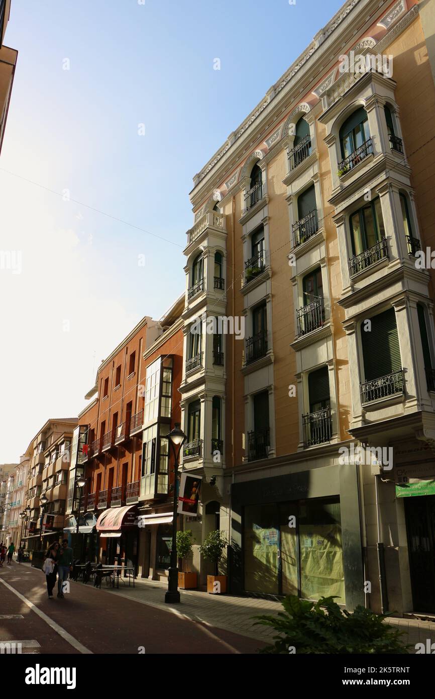 Pedestrianised street in the historic city centre of Valladolid Castile ...