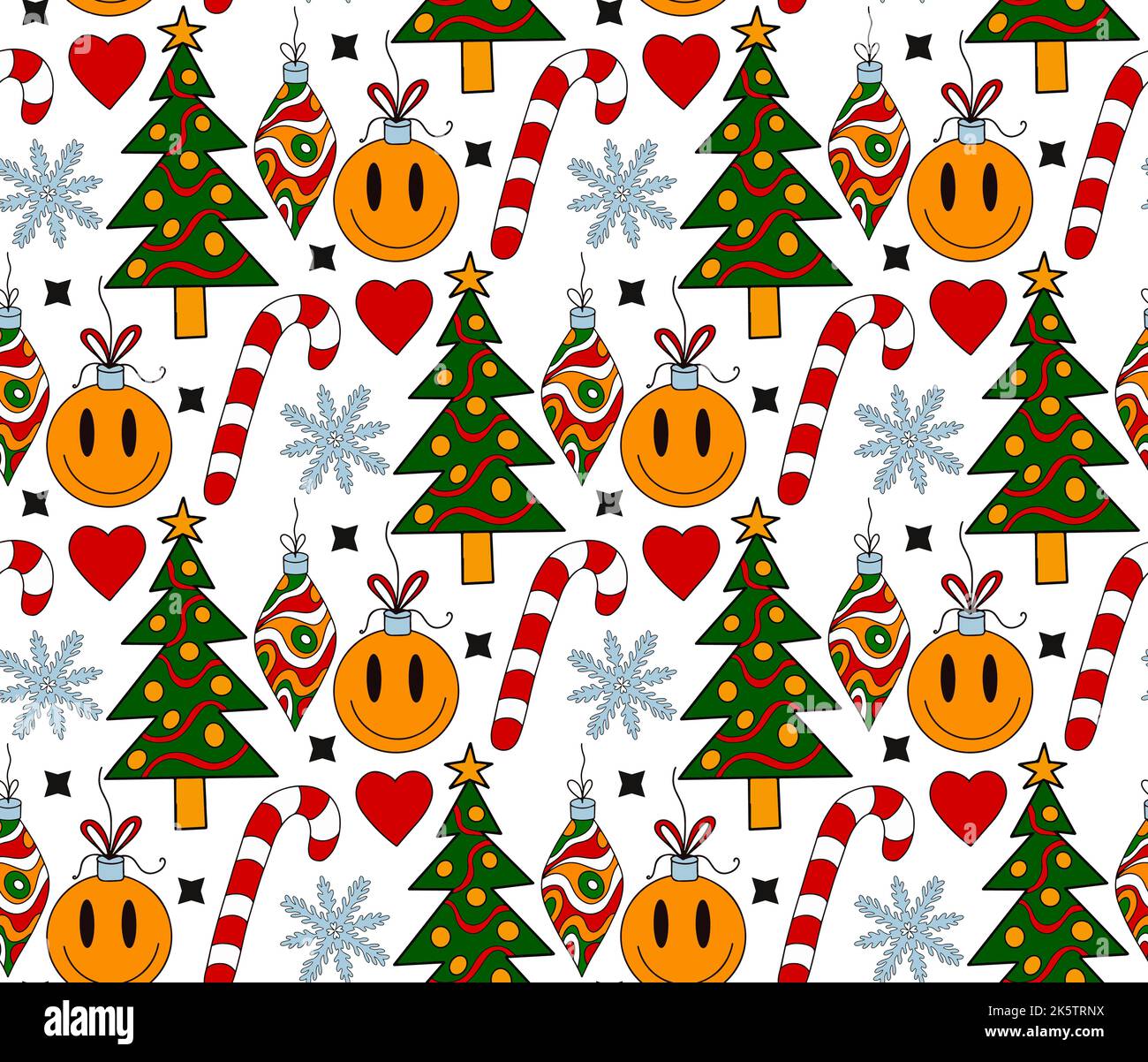 Merry Christmas Groove seamless pattern 70s style. Psychedelic hippie ...