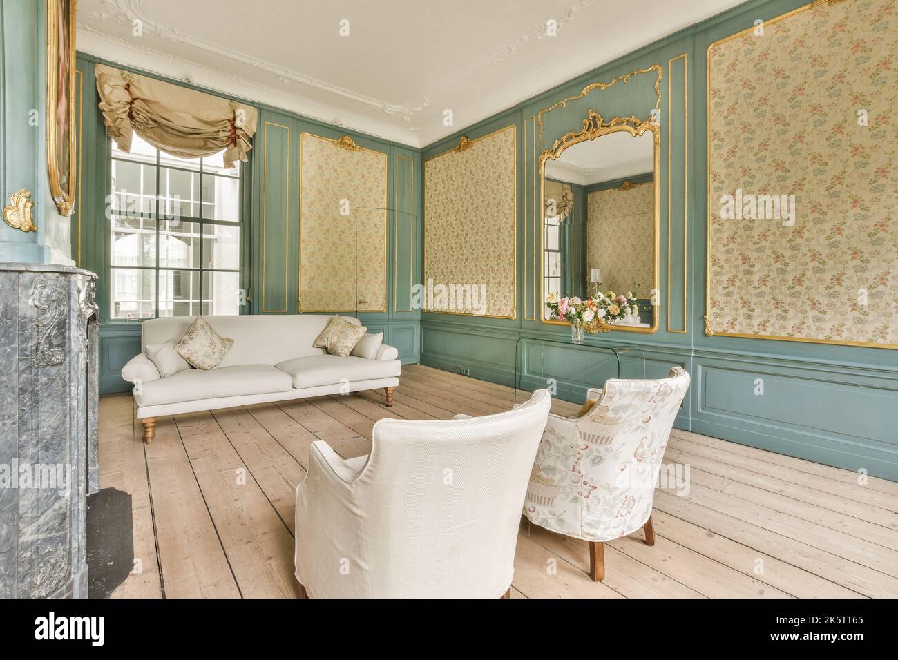 Stylish luxury home interior design of cozy living room with burning ...