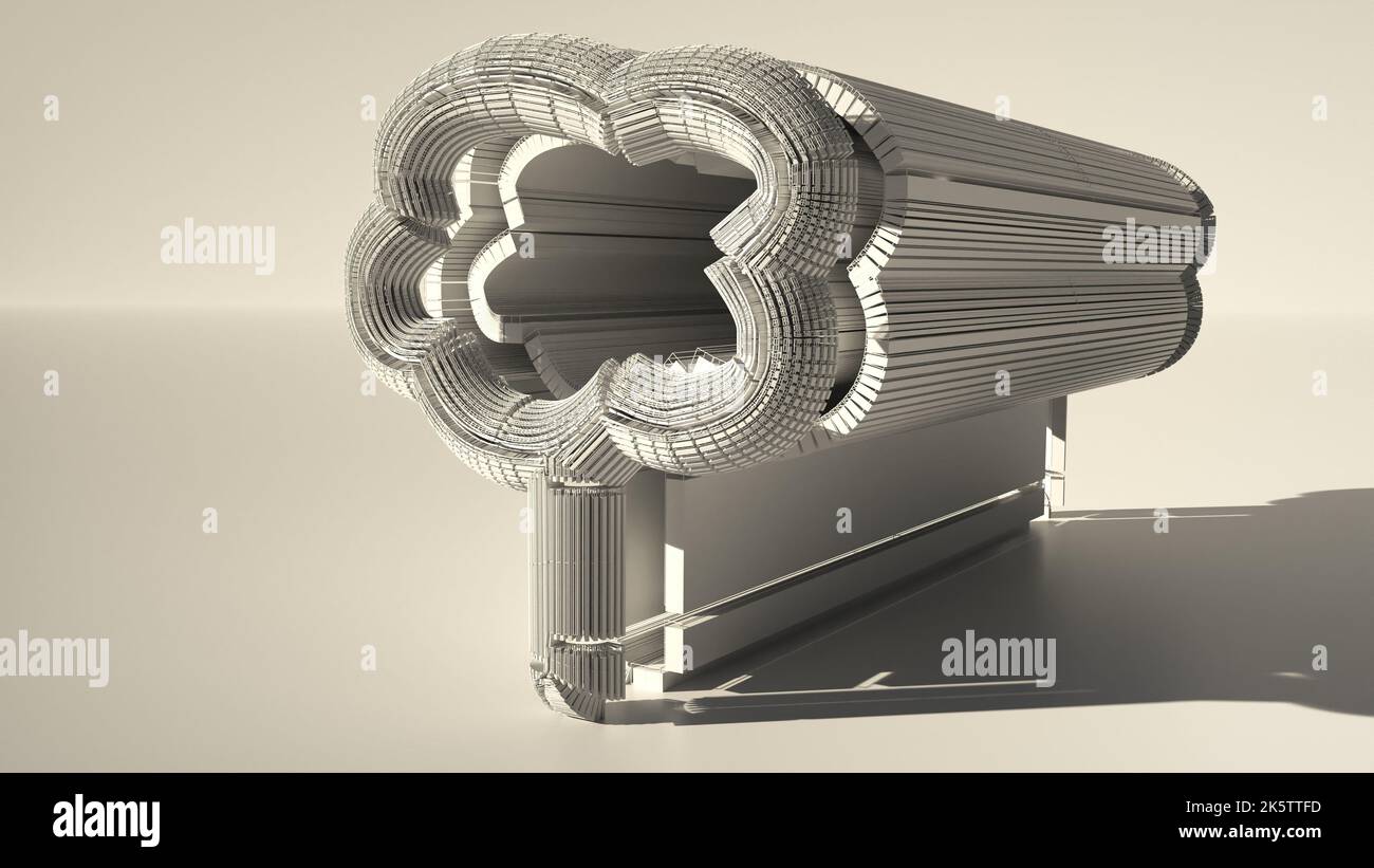 3D Illustration of a building based on the diagram of a tree. View the ...