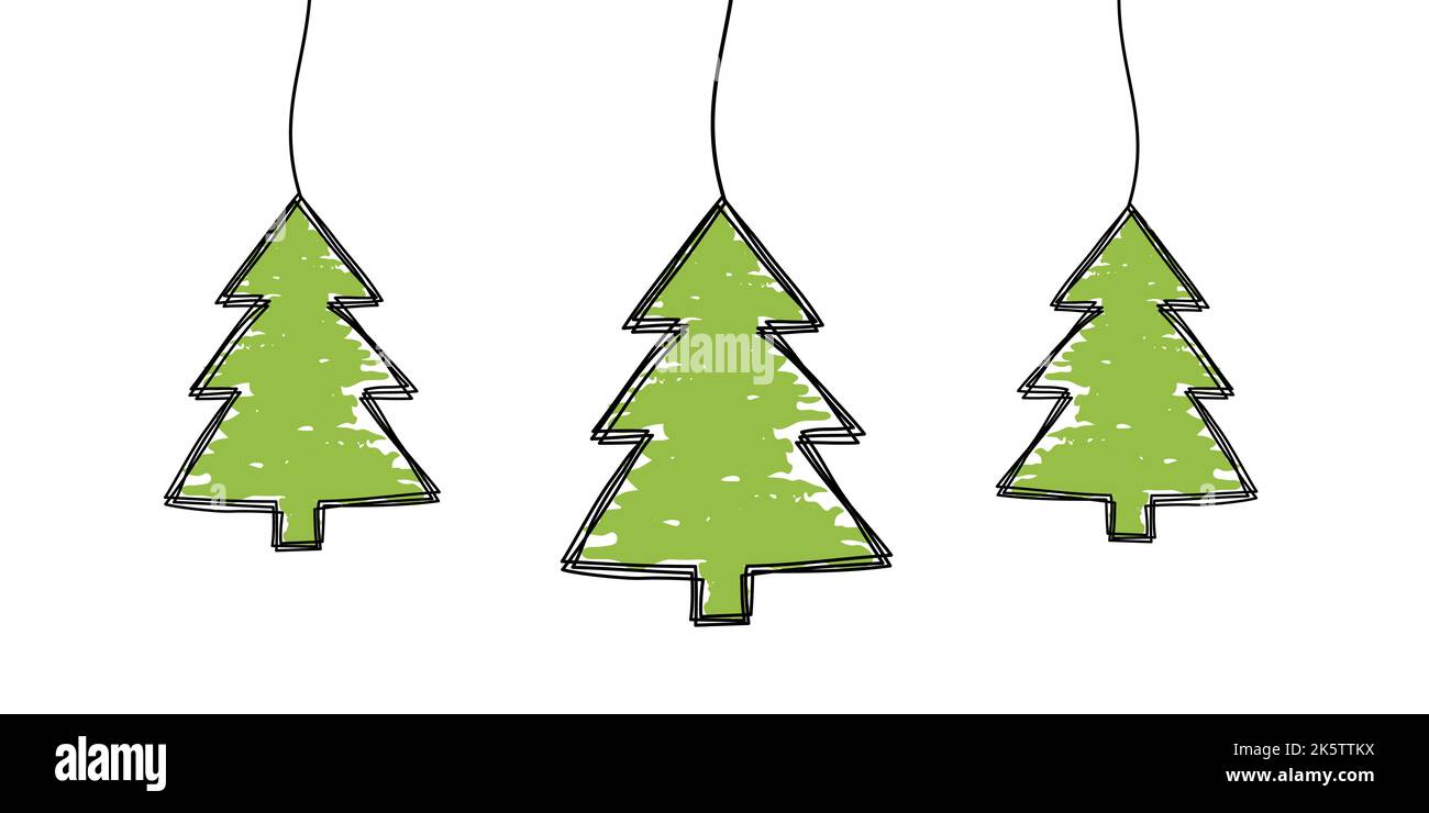 Tangled grungy scribble set of Christmas Pine Tree hand drawn with thin ...