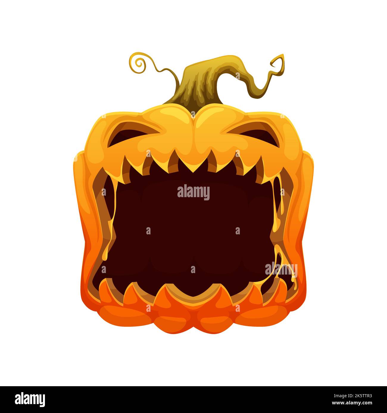 Halloween frame with cartoon pumpkin. Scary, roaring Jack o lantern ...