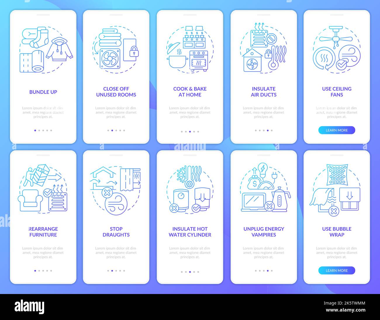 Reduce heat energy consumption onboarding blue gradient mobile app ...