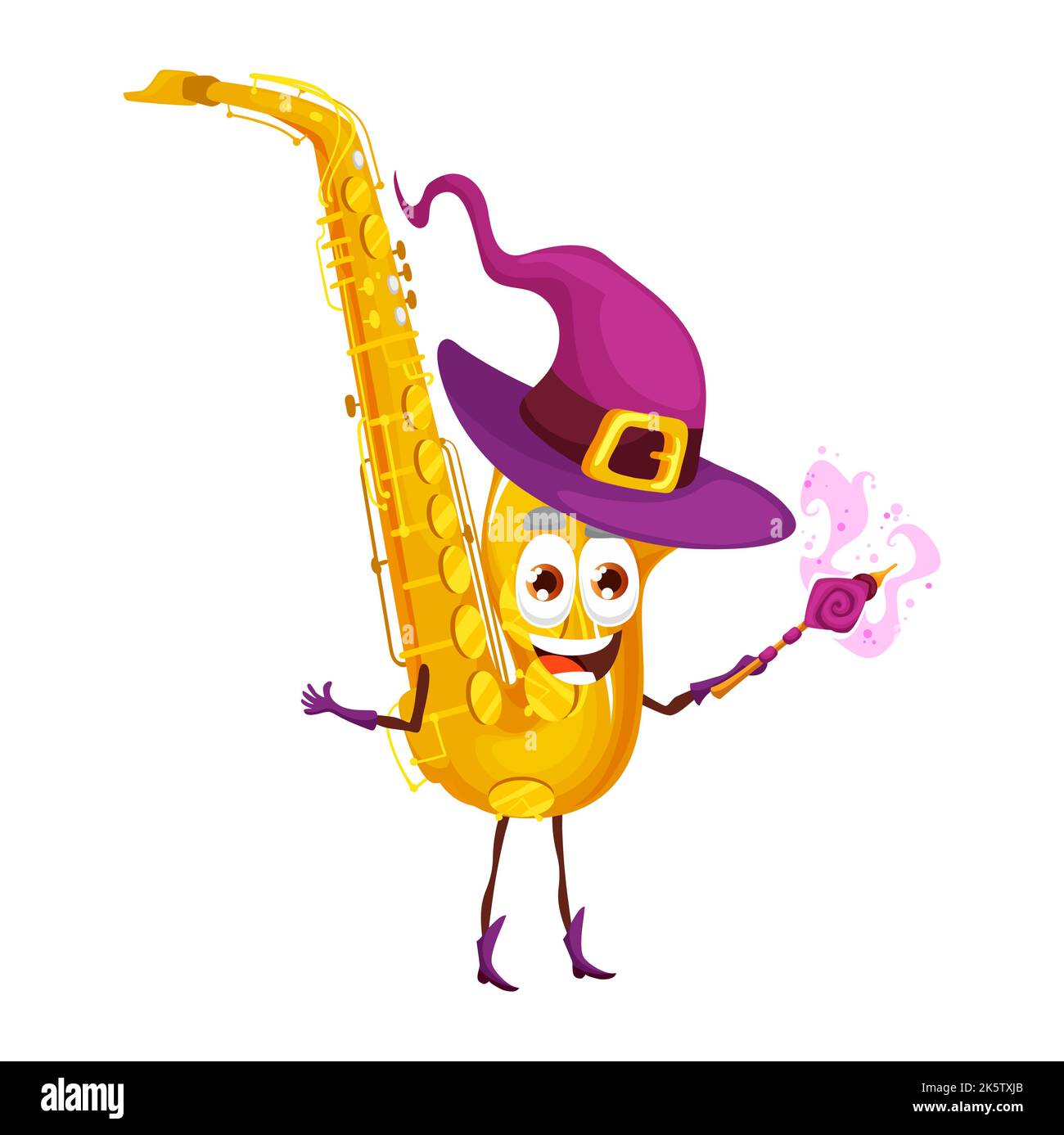Cartoon saxophone wizard character with magic wand. Sax fantasy musical ...