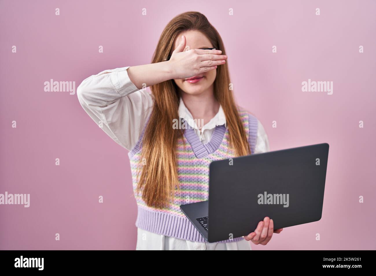 Young Caucasian Woman Working Using Computer Laptop Smiling And