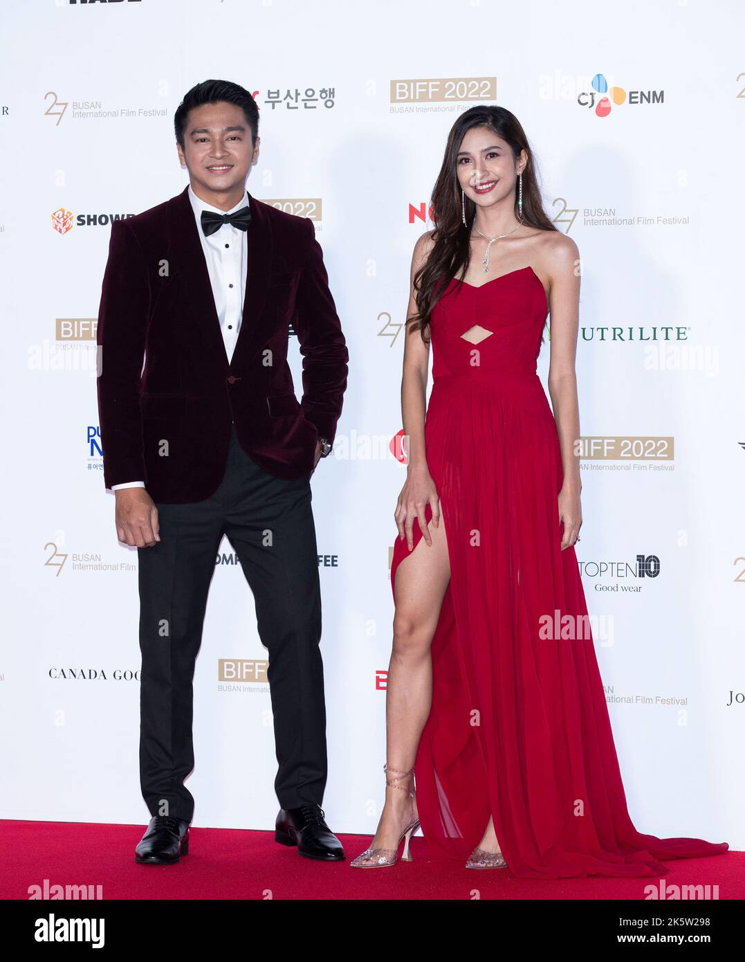 Busan, South Korea. 5th Oct, 2022. Indonesia actors Deva Mahenra, Mikha ...