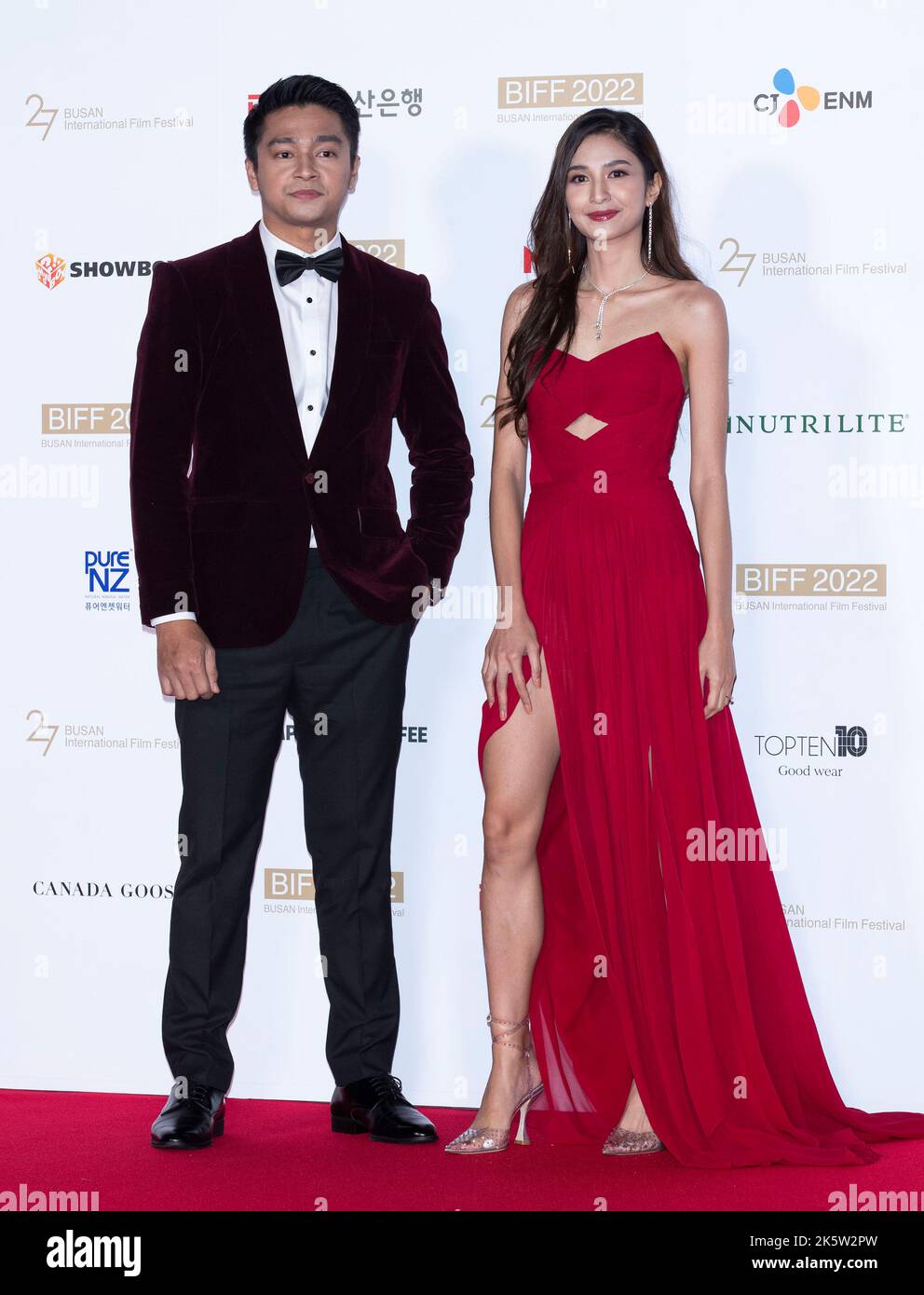 Busan, South Korea. 5th Oct, 2022. Indonesia actors Deva Mahenra, Mikha ...