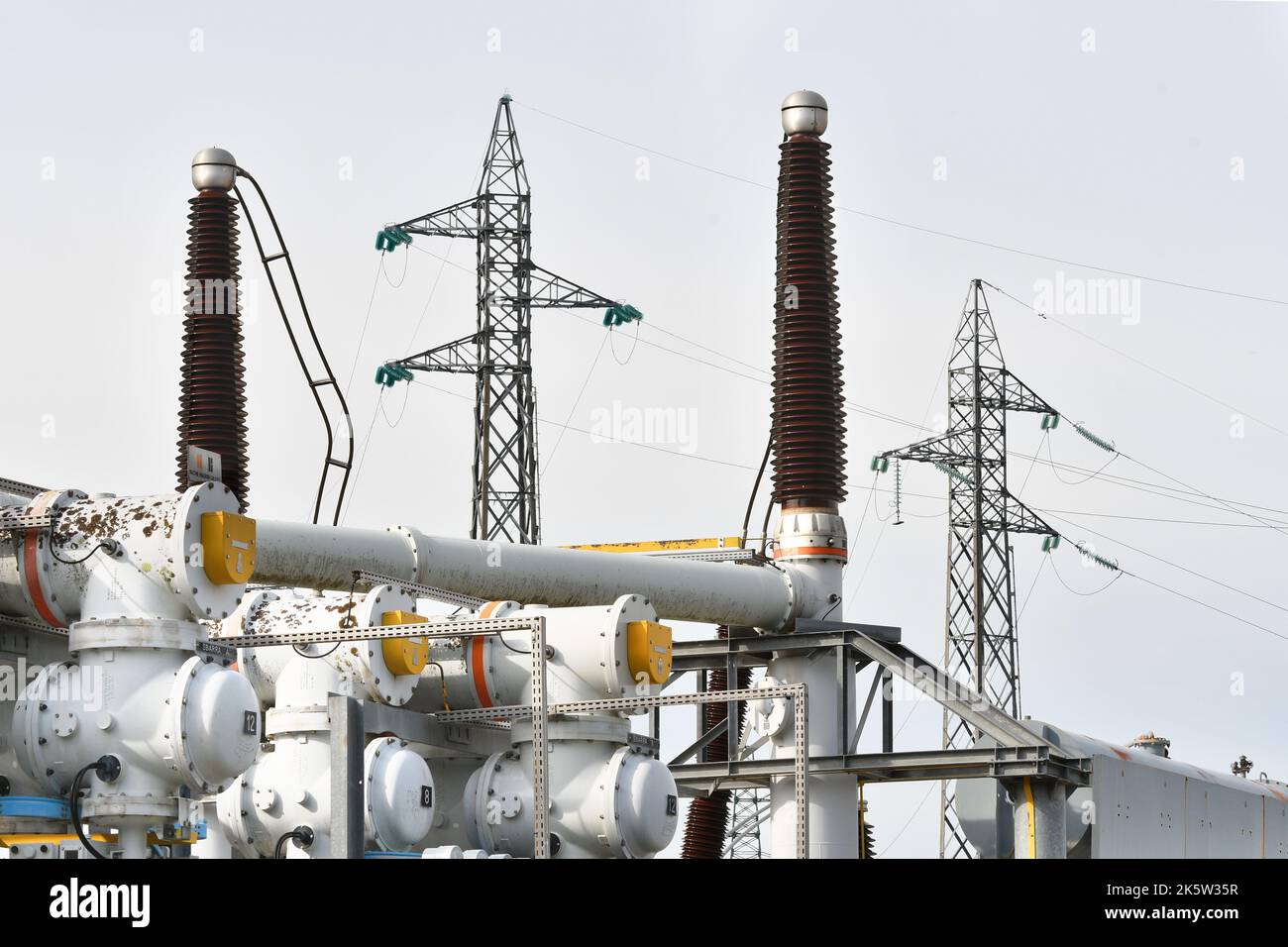 high voltage electrical insulators in power substation Stock Photo - Alamy