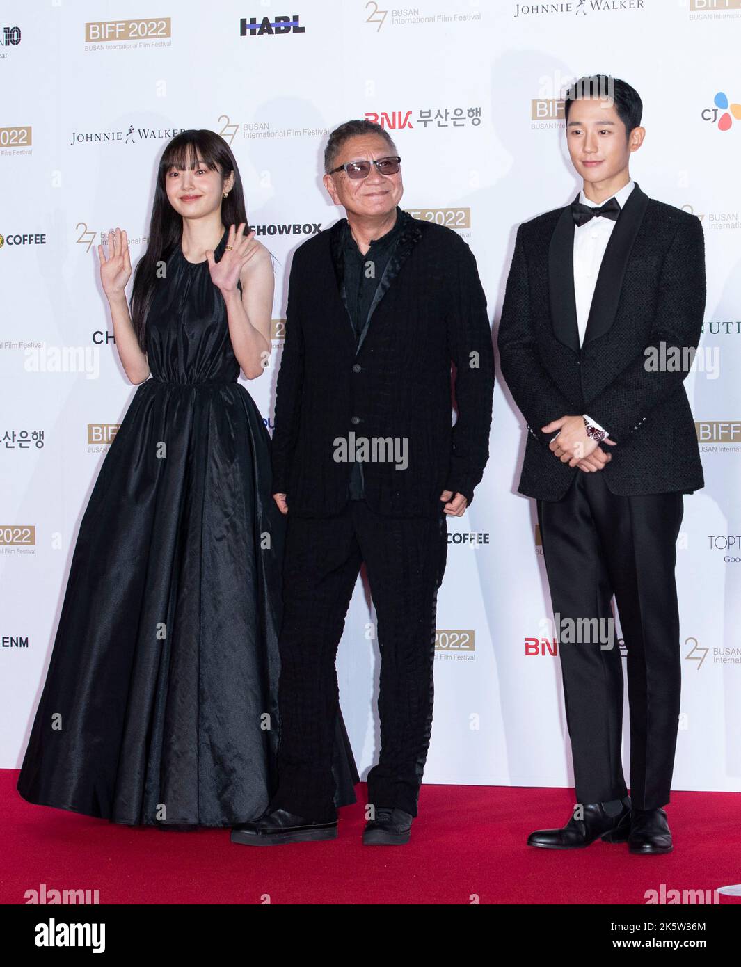 5 October 2022 - Busan, South Korea : (L to R) Actors and director Kim Hye-jun, Takashi Miike ...